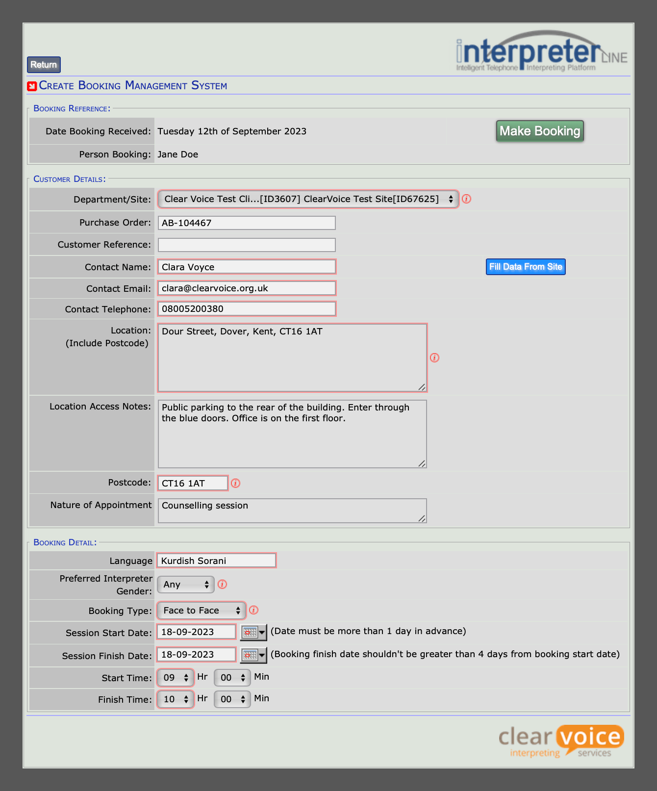 Making a Booking – Clear Voice Support